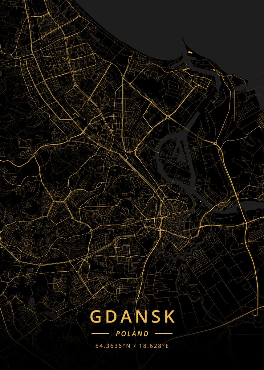 'Gdansk Poland' Poster, picture, metal print, paint by Designer Map Art | Displate