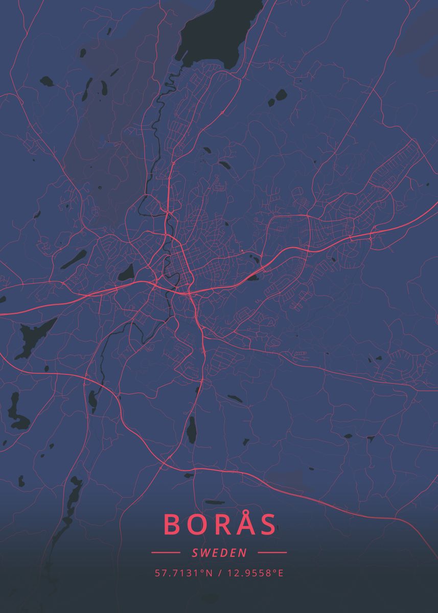 'Boras Sweden' Poster, picture, metal print, paint by Designer Map Art ...