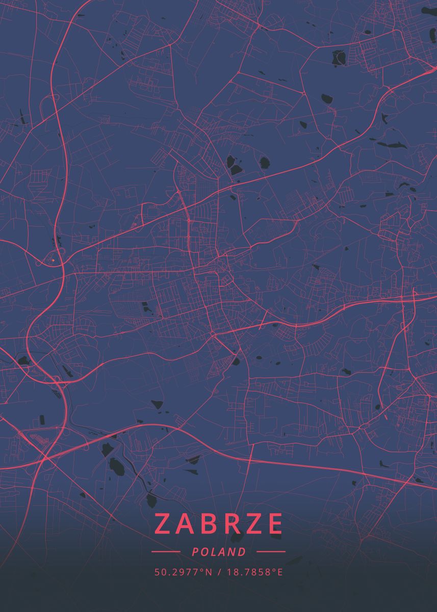 'Zabrze Poland' Poster, picture, metal print, paint by Designer Map Art ...
