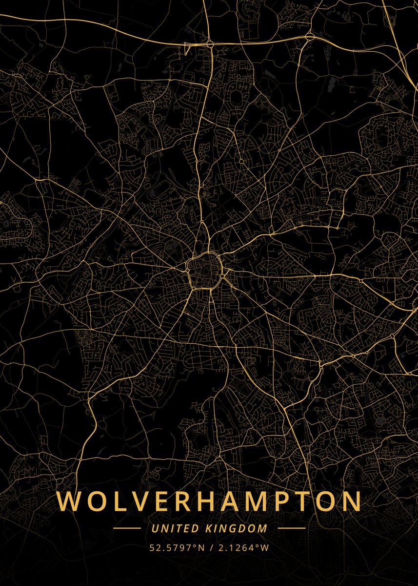 'Wolverhampton UK' Poster, picture, metal print, paint by Designer Map ...