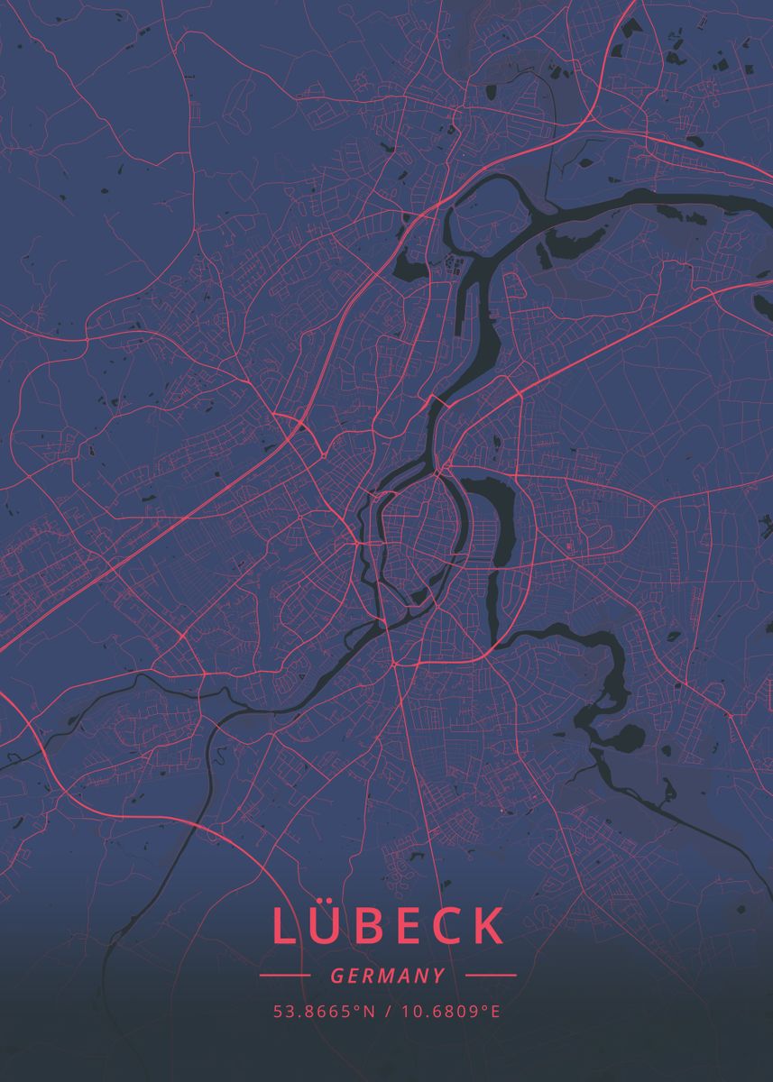 'Lubeck Germany' Poster, picture, metal print, paint by Designer Map ...