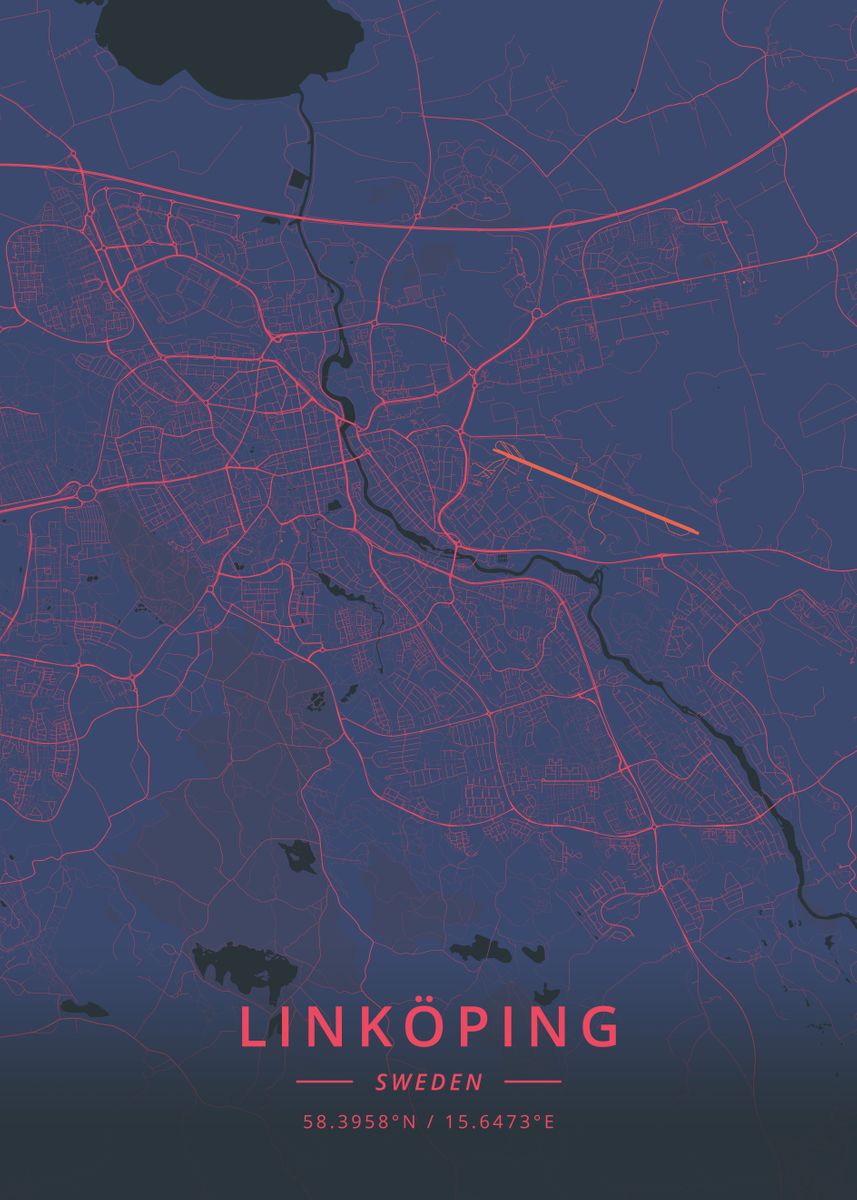 'Linkoping Sweden' Poster, picture, metal print, paint by Designer Map ...