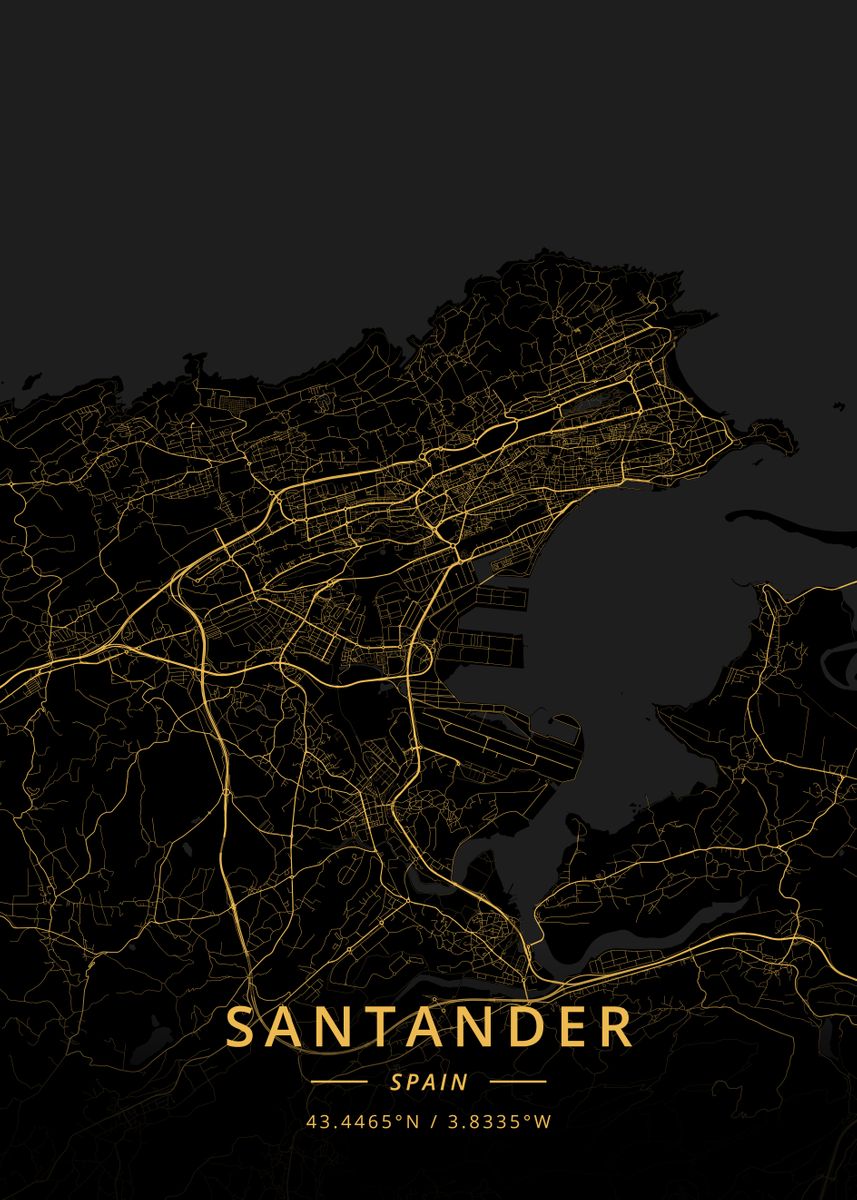 'Santander Spain' Poster, picture, metal print, paint by Designer Map ...
