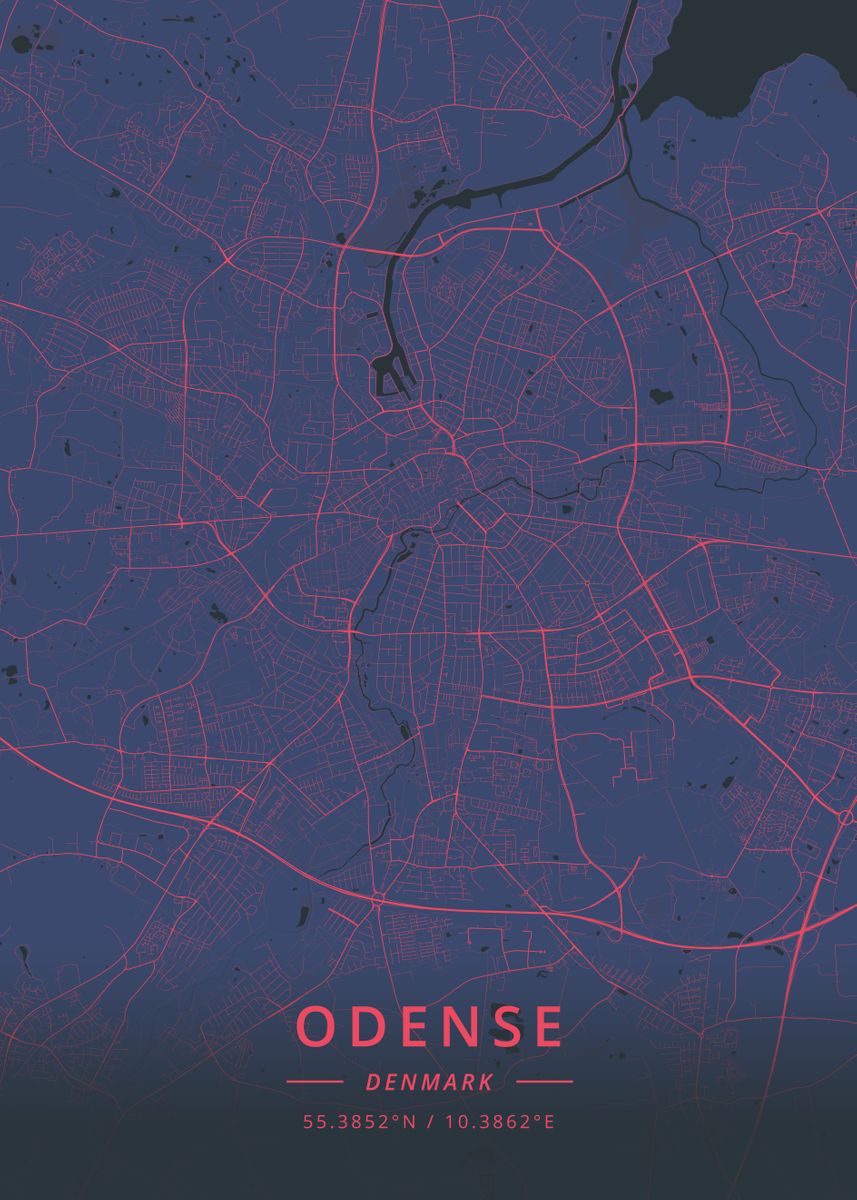 'Odense Denmark' Poster, picture, metal print, paint by Designer Map ...