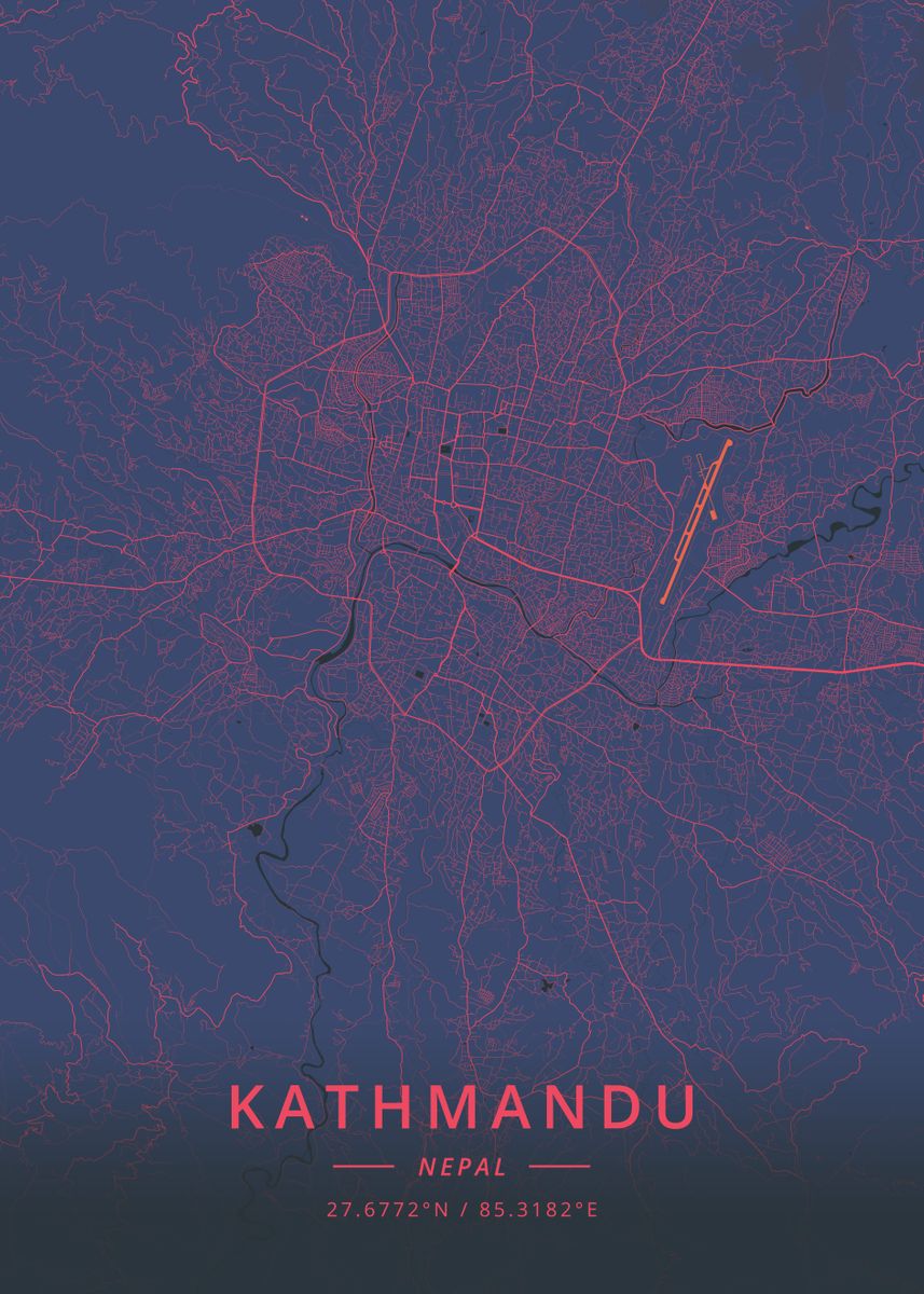 'Kathmandu Nepal' Poster, picture, metal print, paint by Designer Map ...