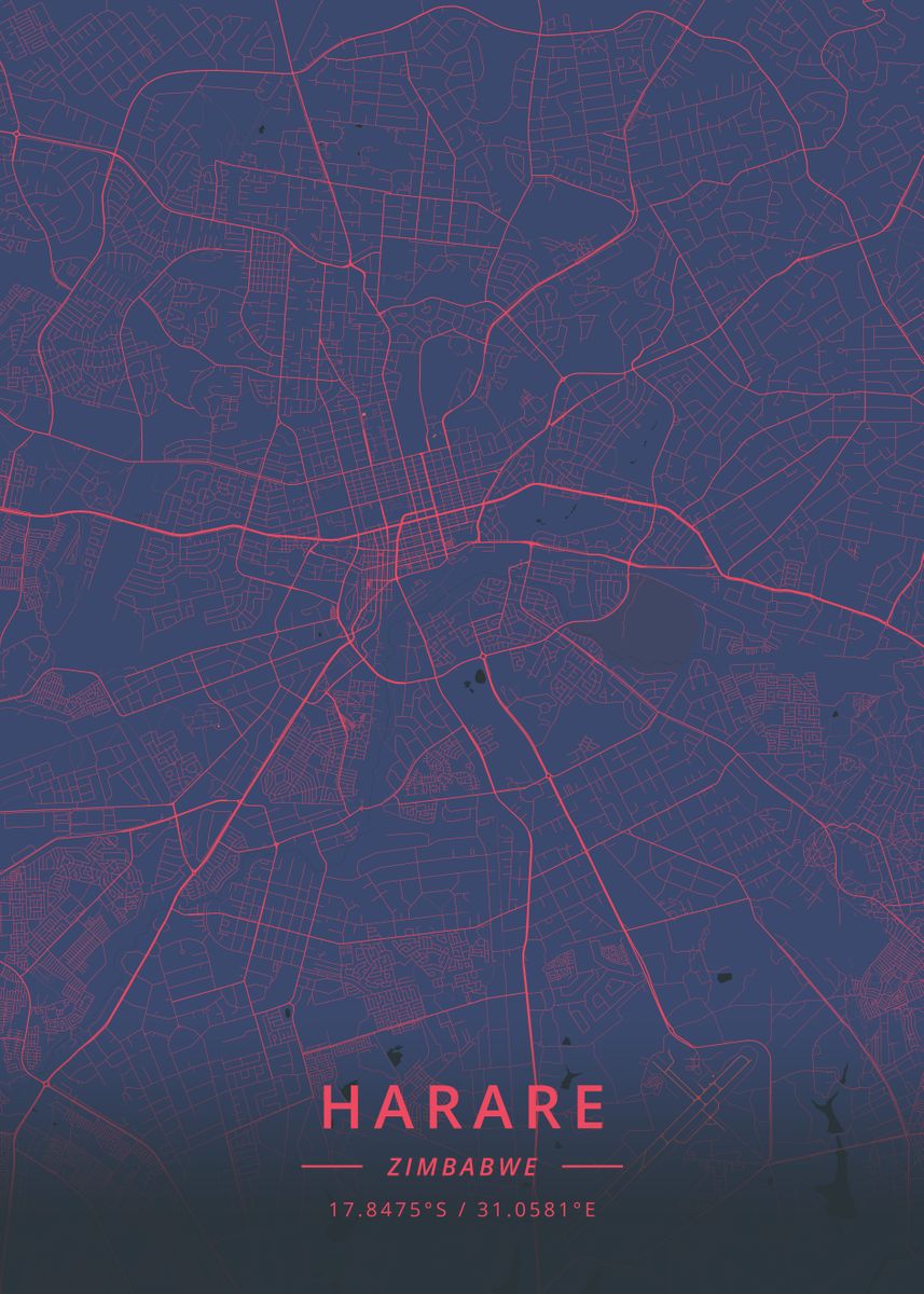 'Harare Zimbabwe' Poster, picture, metal print, paint by Designer Map ...