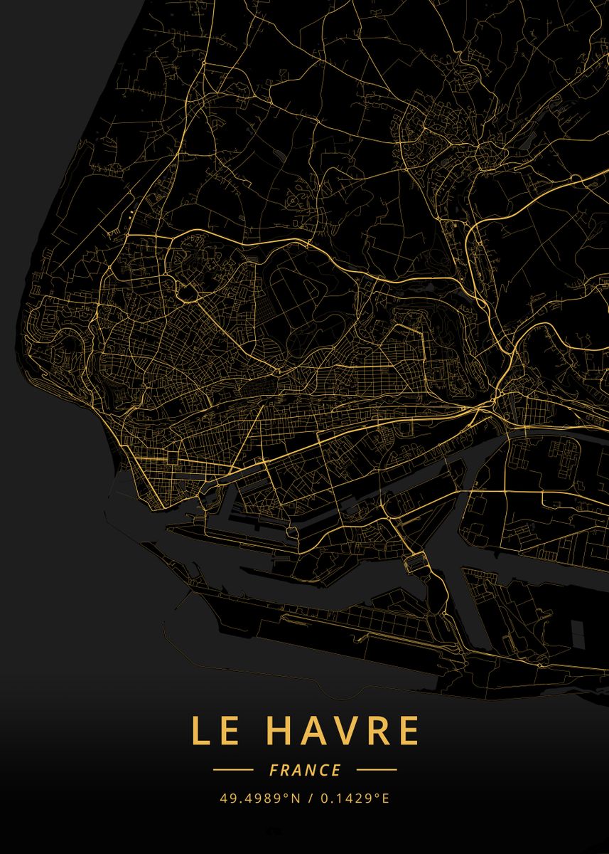 'Le Havre France' Poster, picture, metal print, paint by Designer Map ...