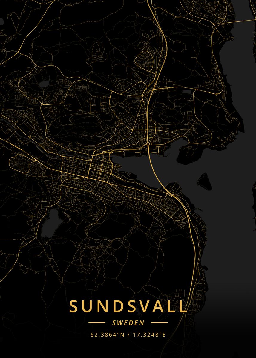 'Sundsvall Sweden' Poster, picture, metal print, paint by Designer Map ...
