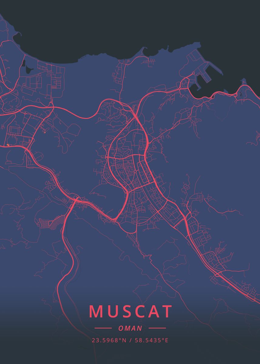 'Muscat Oman' Poster, picture, metal print, paint by Designer Map Art ...