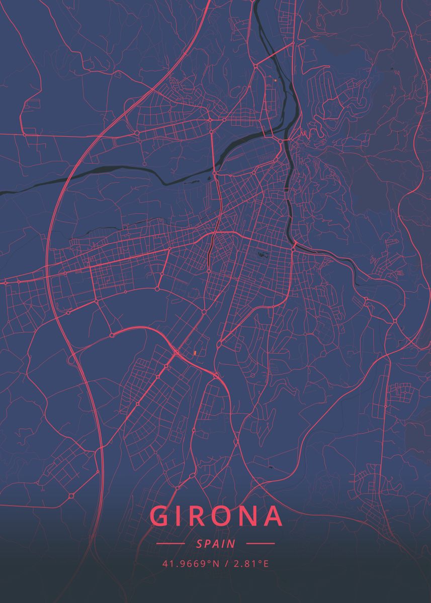 'Girona Spain' Poster, picture, metal print, paint by Designer Map Art ...