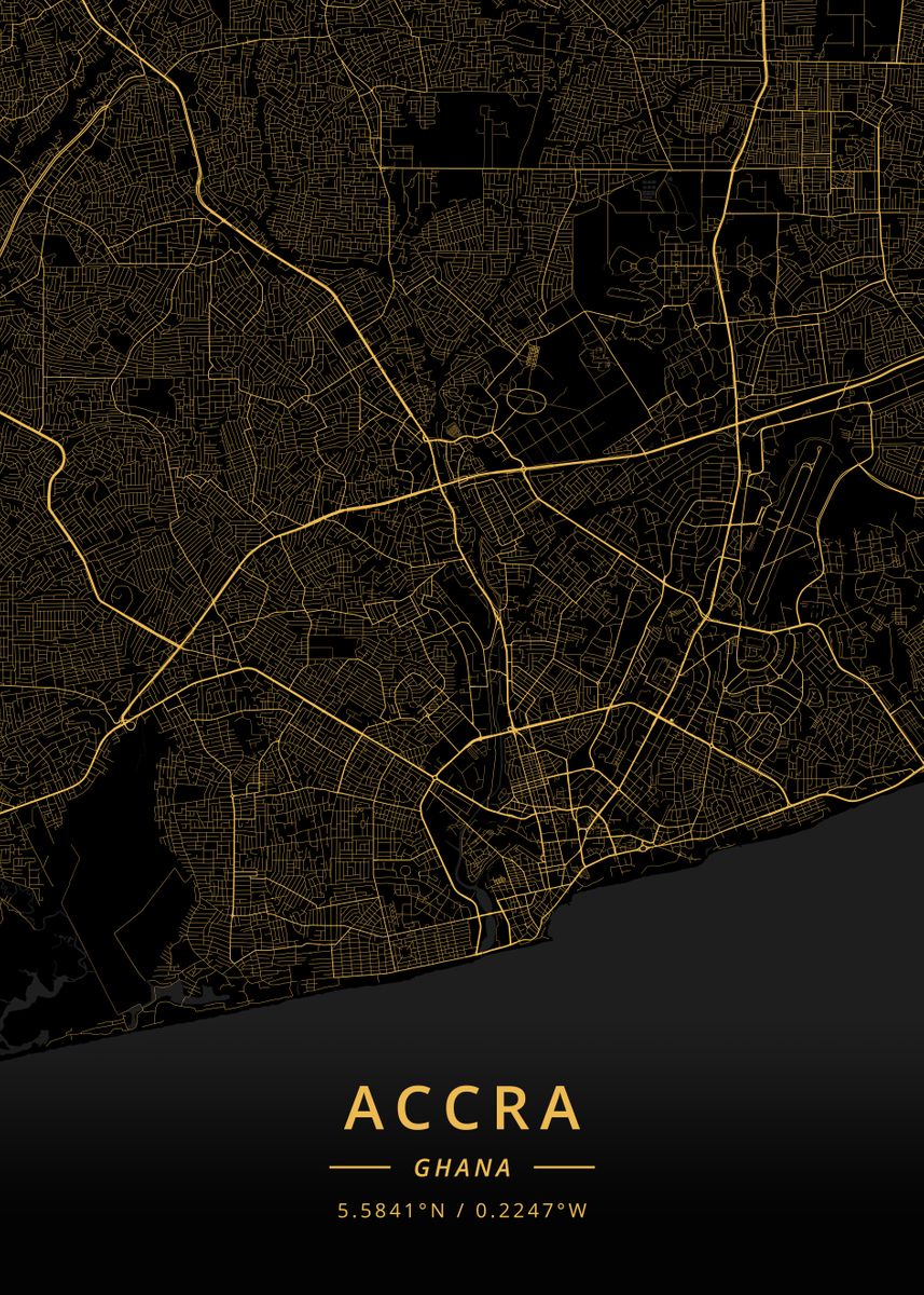 'Accra Ghana' Poster, picture, metal print, paint by Designer Map Art ...