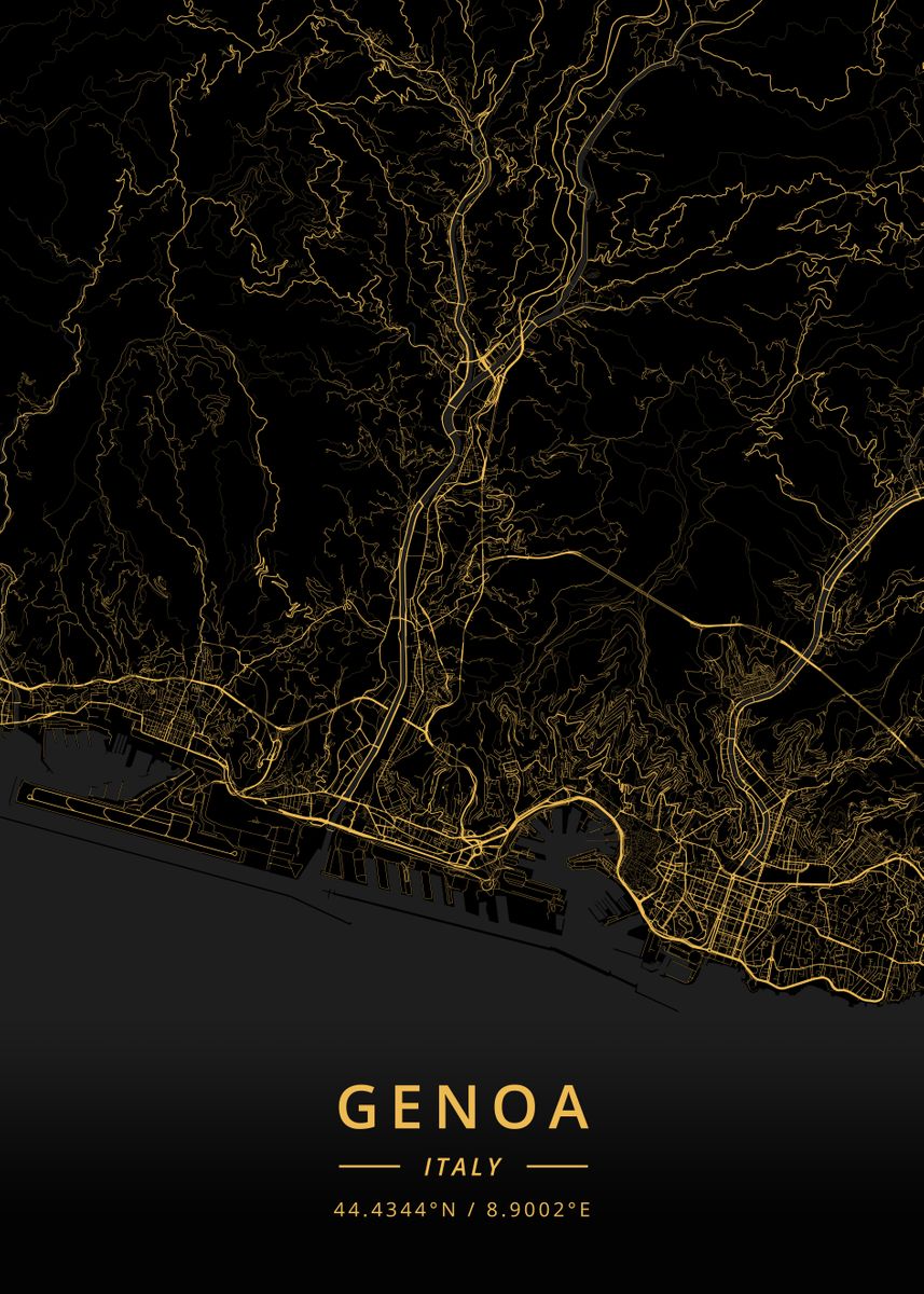 'Genoa Italy' Poster, picture, metal print, paint by Designer Map Art ...
