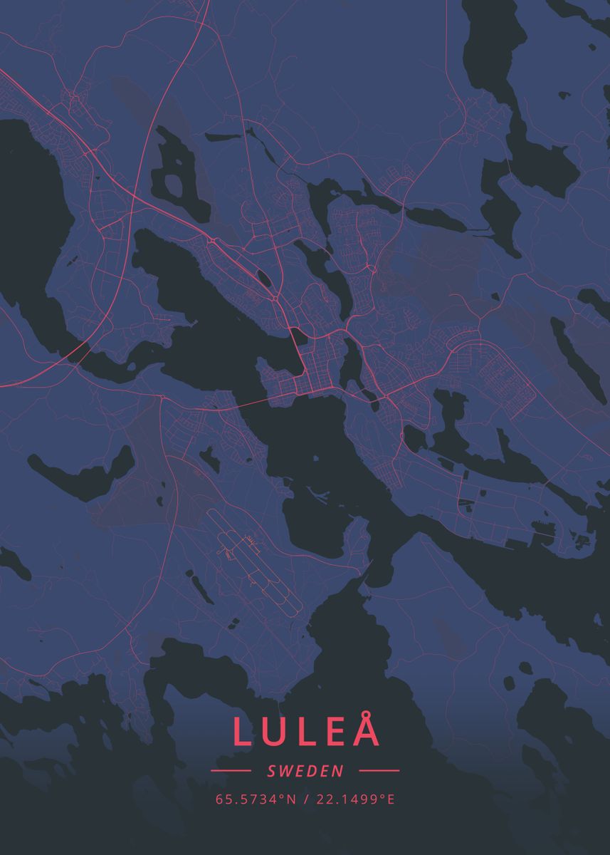 'Lulea Sweden' Poster, picture, metal print, paint by Designer Map Art | Displate
