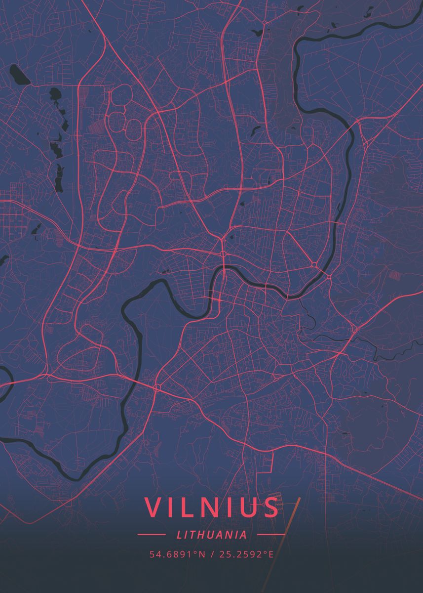 'Vilnius Lithuania' Poster, picture, metal print, paint by Designer Map Art | Displate