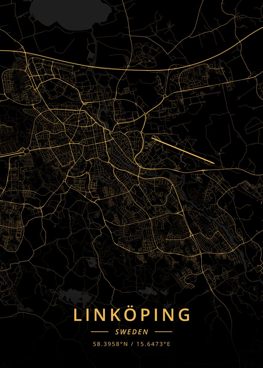 'Linkoping Sweden' Poster, picture, metal print, paint by Designer Map ...