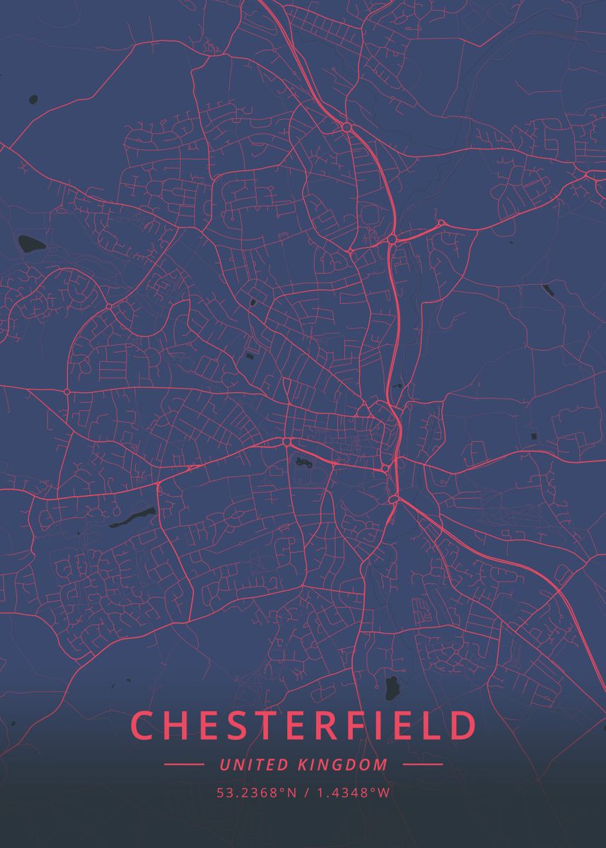 'Chesterfield UK' Poster, picture, metal print, paint by Designer Map ...