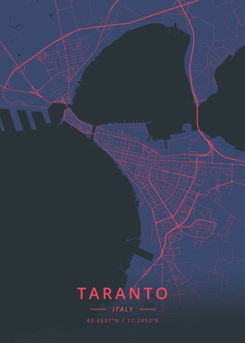 'Taranto Italy' Poster, picture, metal print, paint by Designer Map Art ...