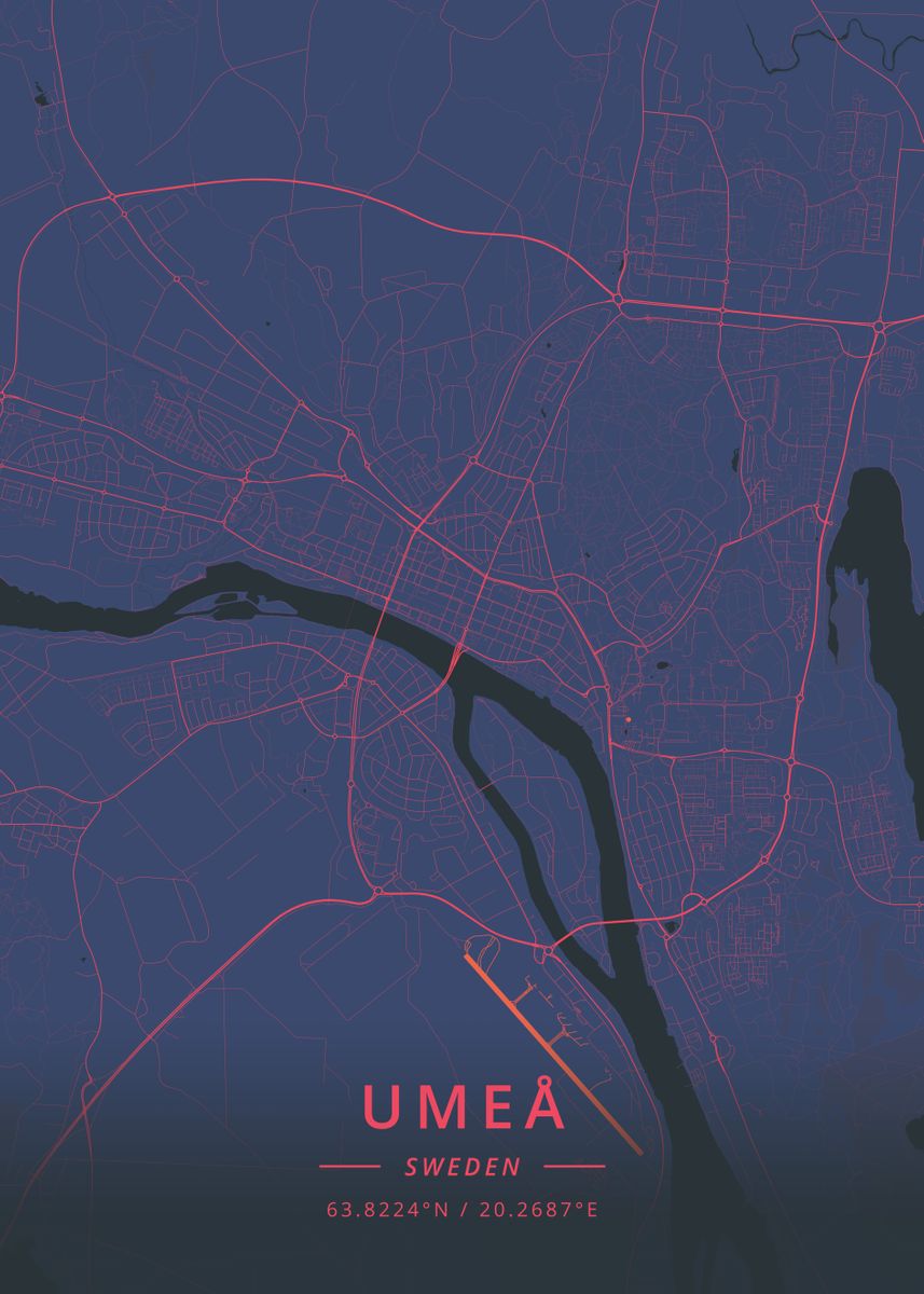 'Umea Sweden' Poster, picture, metal print, paint by Designer Map Art ...