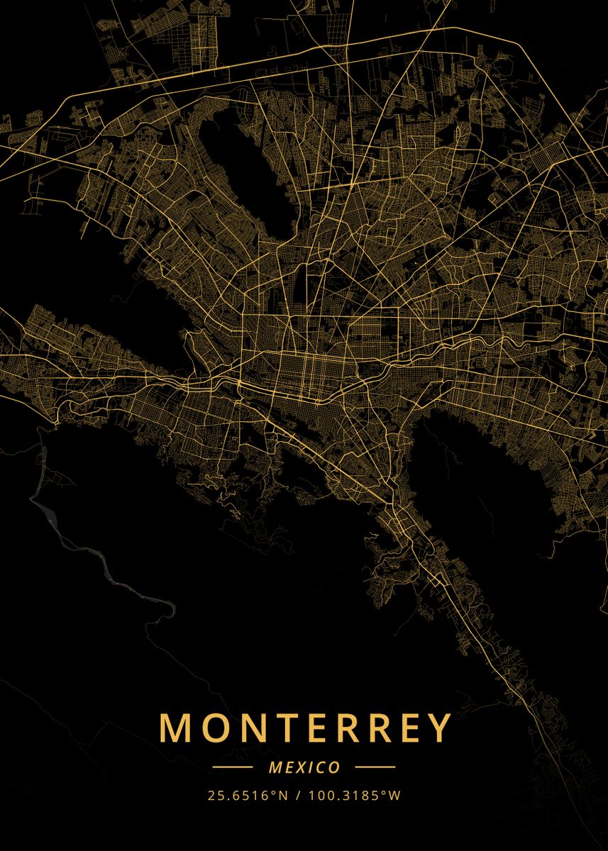 'Monterrey Mexico' Poster, picture, metal print, paint by Designer Map ...