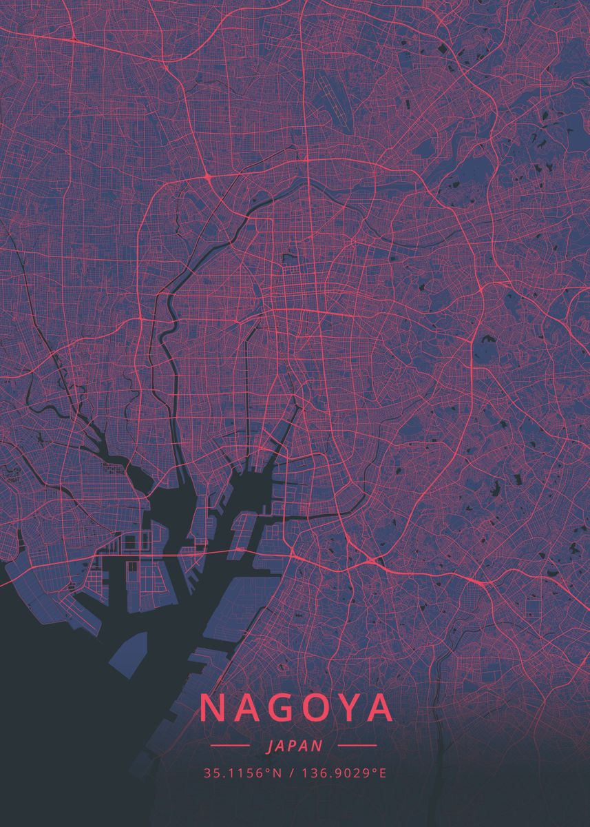 'Nagoya Japan' Poster, picture, metal print, paint by Designer Map Art ...