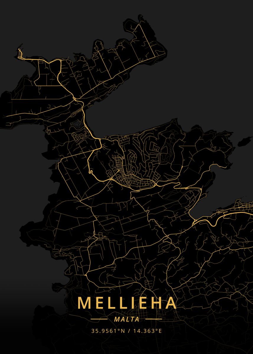 'Mellieha Malta' Poster, picture, metal print, paint by Designer Map ...