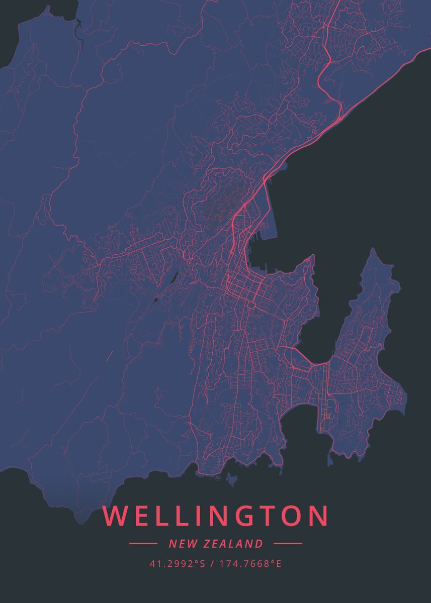 'Wellington New Zealand' Poster by Designer Map Art | Displate