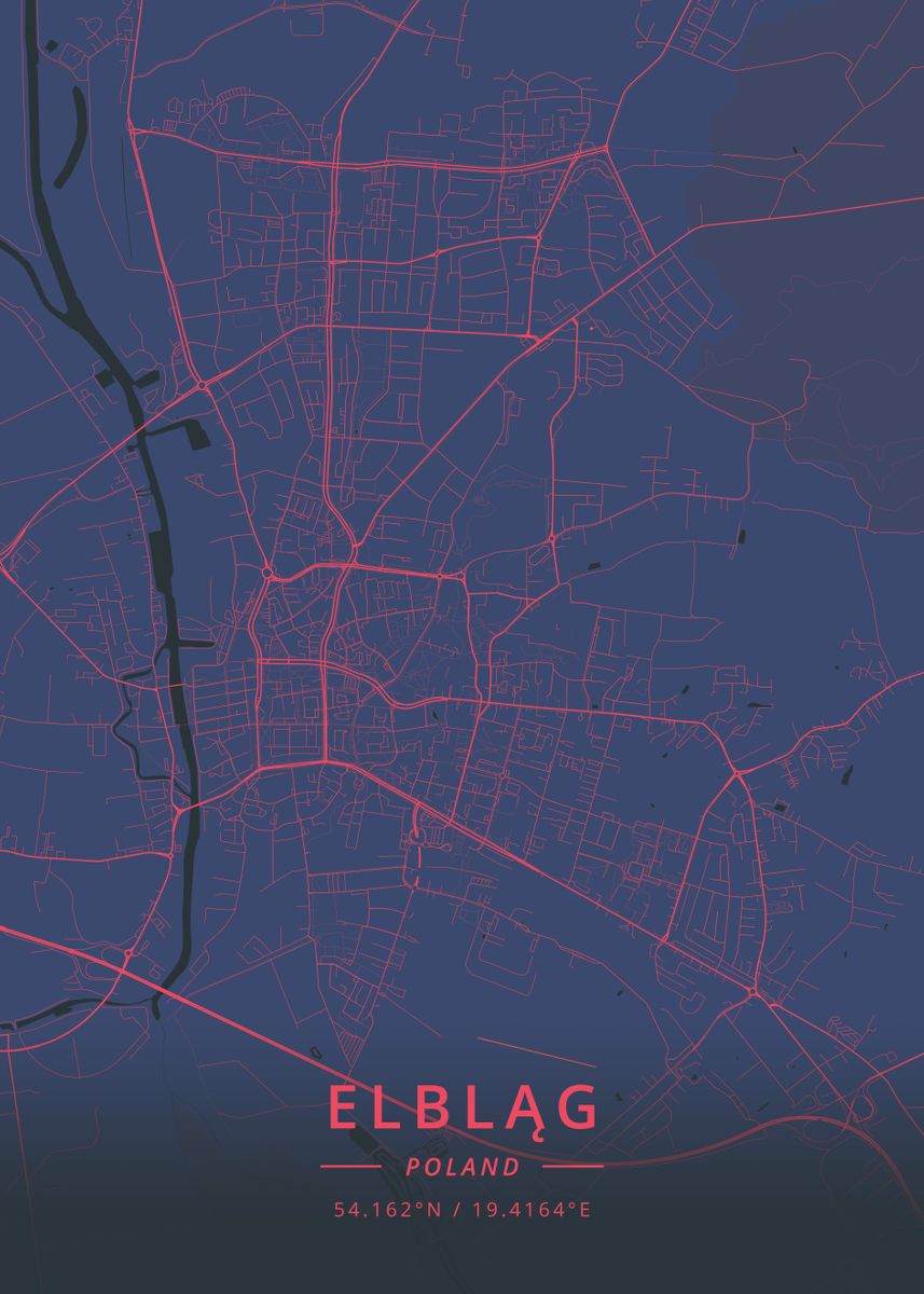 'Elblag Poland' Poster, picture, metal print, paint by Designer Map Art ...