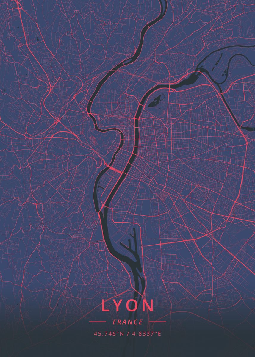 'Lyon France' Poster by Designer Map Art | Displate