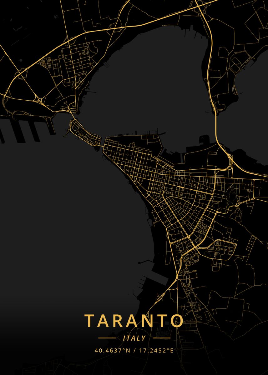 'Taranto Italy' Poster, picture, metal print, paint by Designer Map Art ...