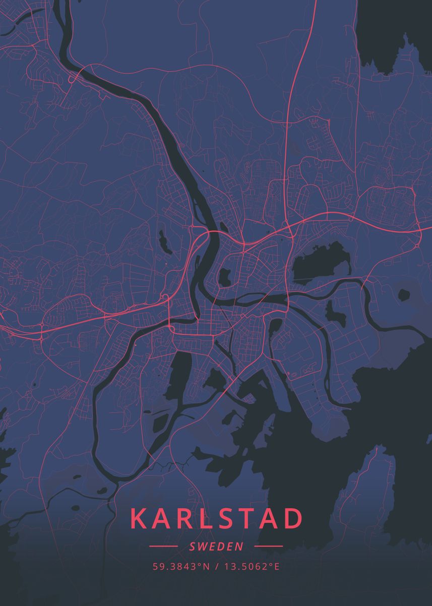'Karlstad Sweden' Poster, picture, metal print, paint by Designer Map ...
