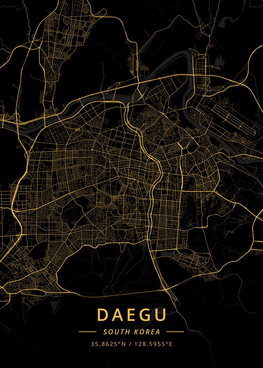 'Daegu South Korea' Poster, picture, metal print, paint by Designer Map ...