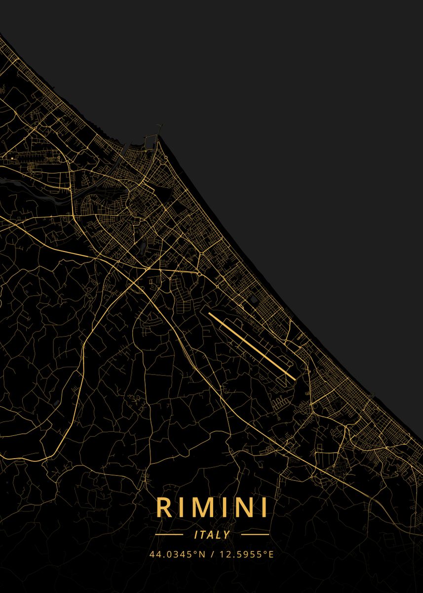 'Rimini Italy' Poster, picture, metal print, paint by Designer Map Art ...