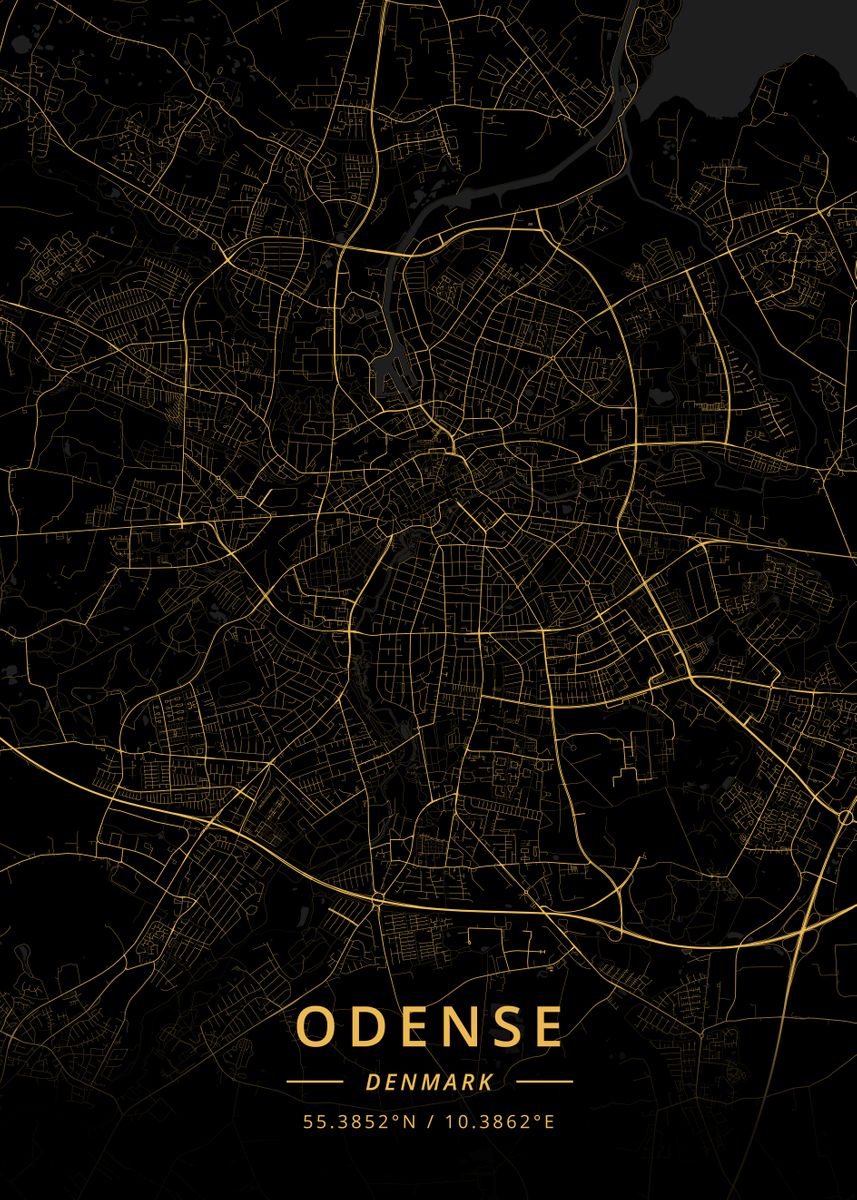 'Odense Denmark' Poster, picture, metal print, paint by Designer Map ...