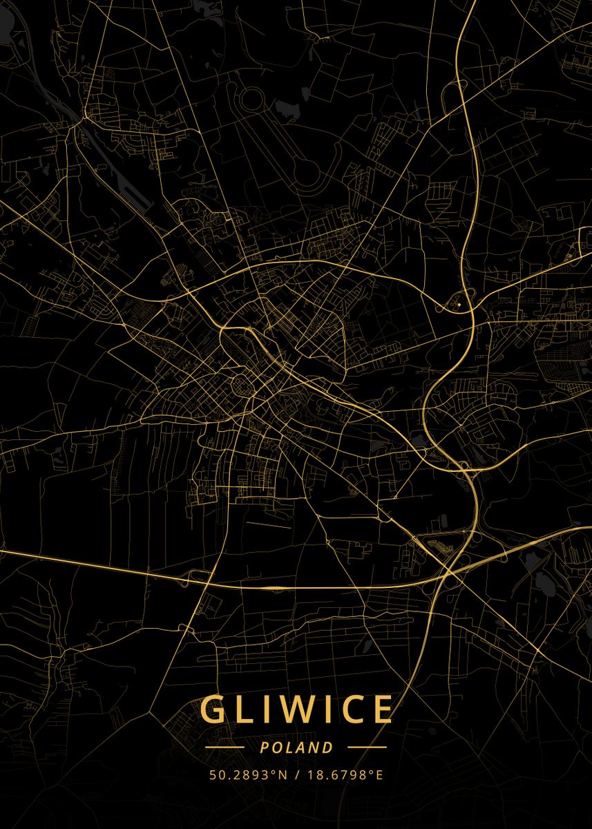 'Gliwice Poland' Poster, picture, metal print, paint by Designer Map ...
