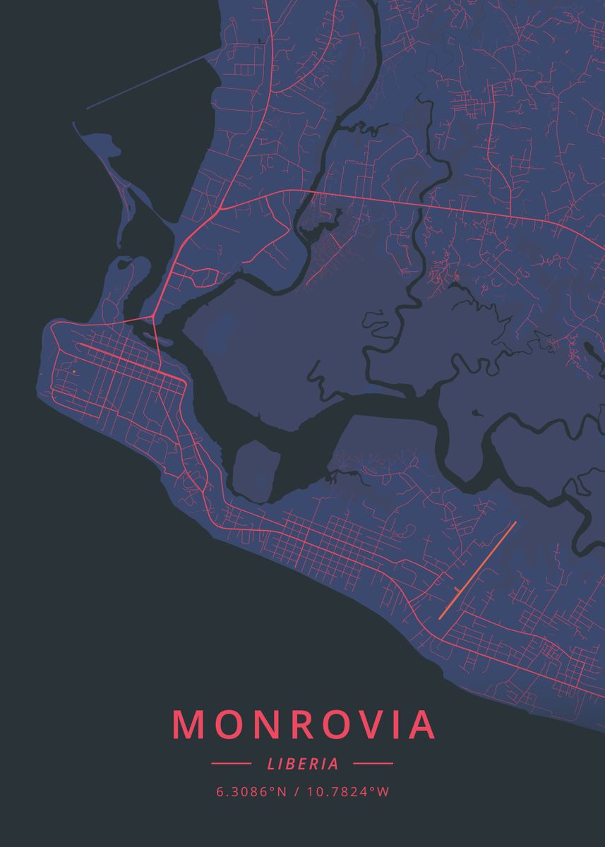 'Monrovia Liberia' Poster, picture, metal print, paint by Designer Map ...