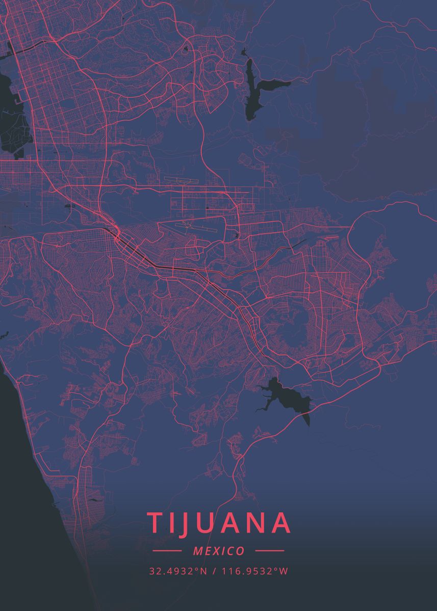 'Tijuana Mexico' Poster, picture, metal print, paint by Designer Map ...