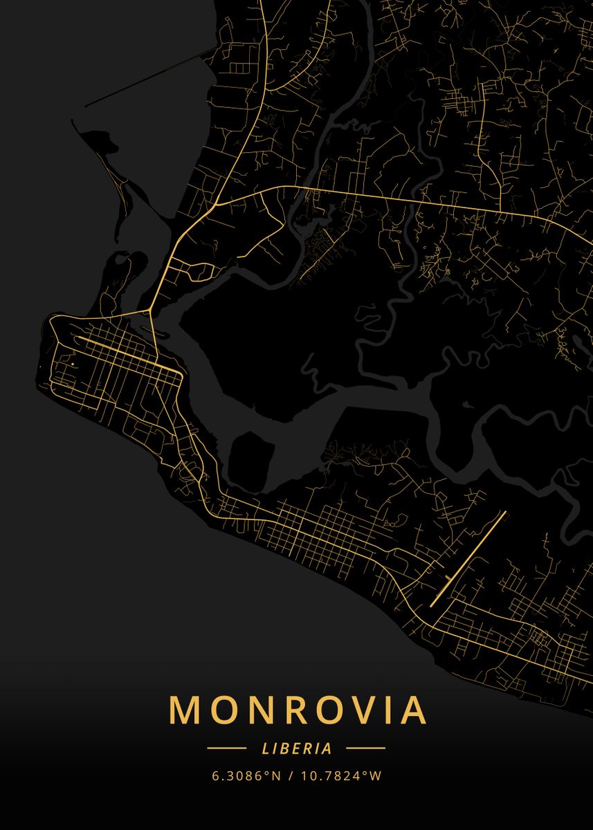 'Monrovia Liberia' Poster, picture, metal print, paint by Designer Map ...