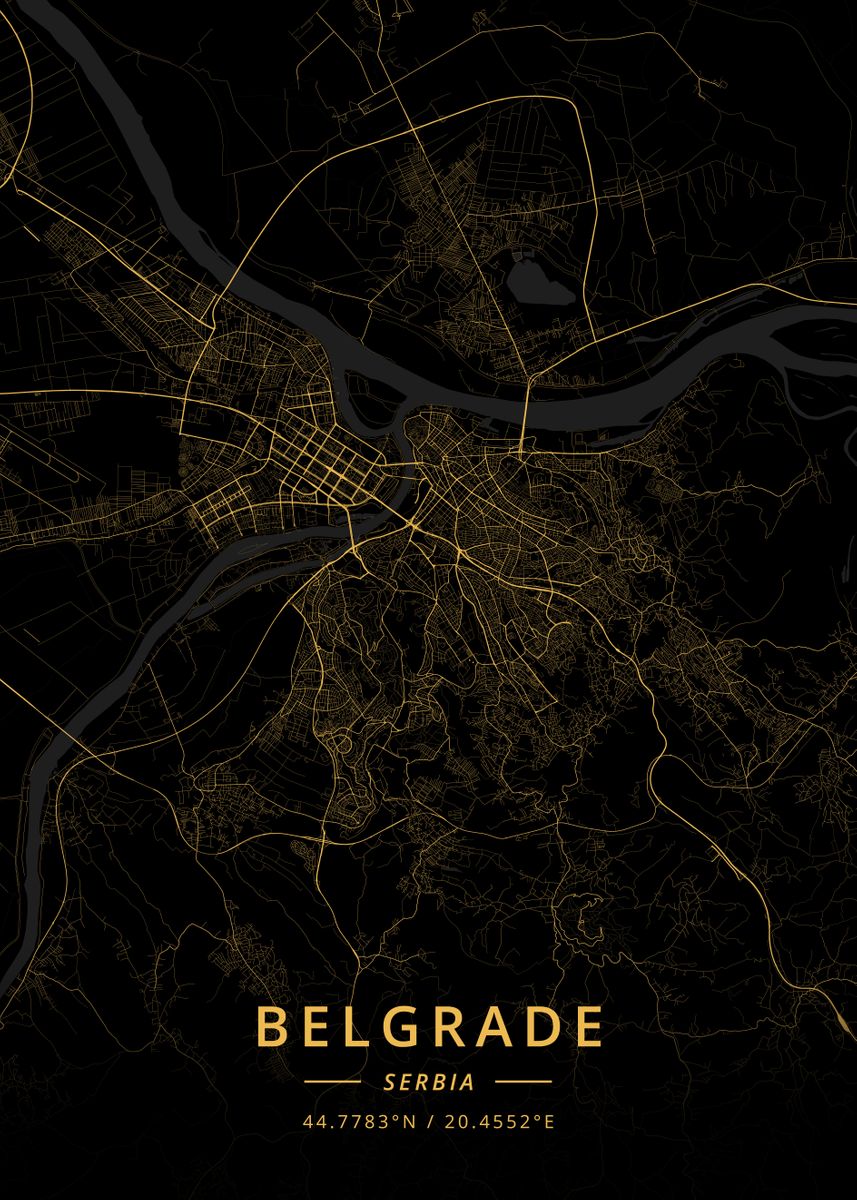 'Belgrade Serbia' Poster, picture, metal print, paint by Designer Map ...