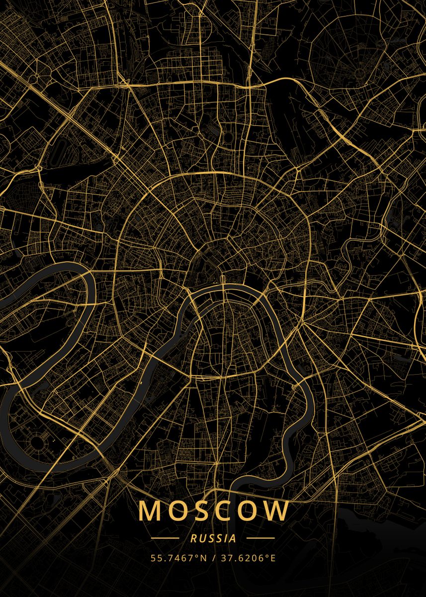'Moscow Russia' Poster, picture, metal print, paint by Designer Map Art ...