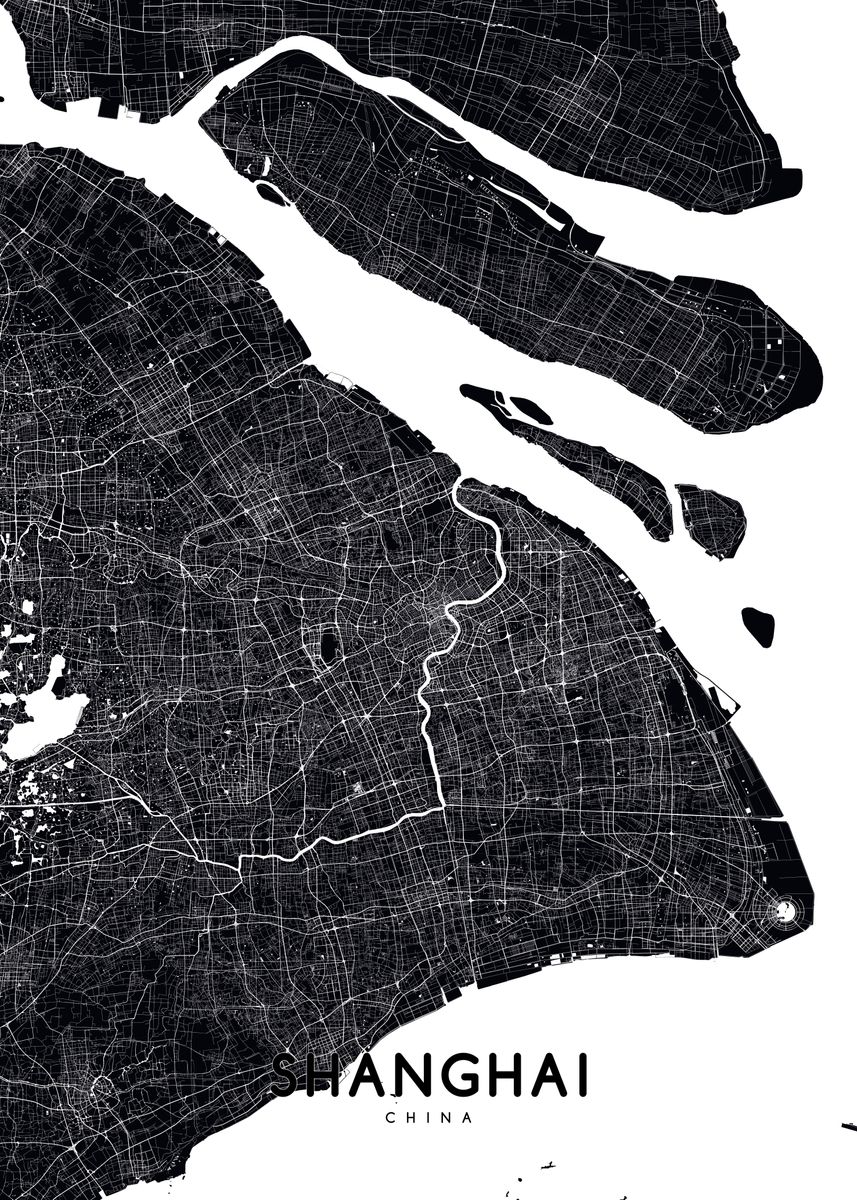 'Shanghai map black' Poster, picture, metal print, paint by mapsies ...