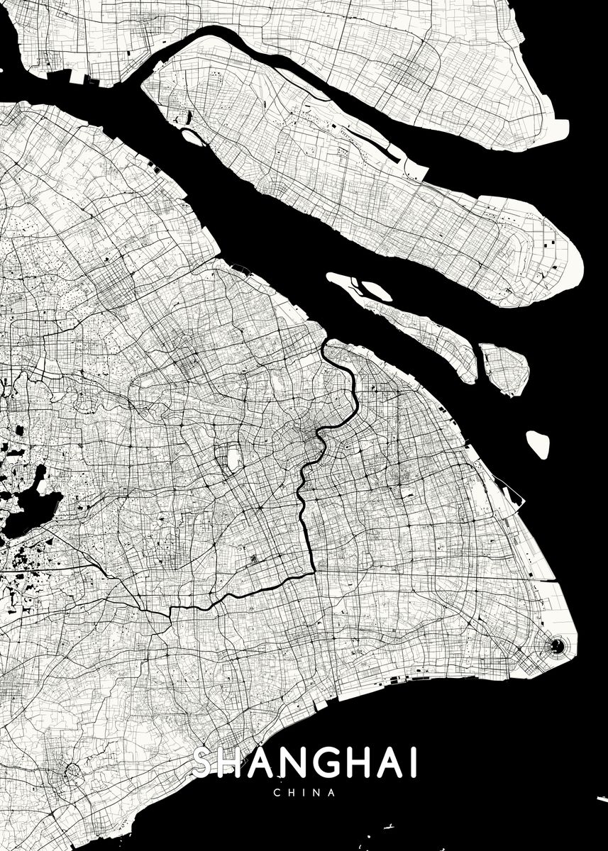 'Shanghai map white' Poster, picture, metal print, paint by mapsies ...
