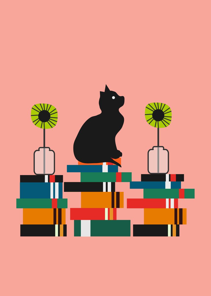'Cat and books' Poster, picture, metal print, paint by Coco Designs ...