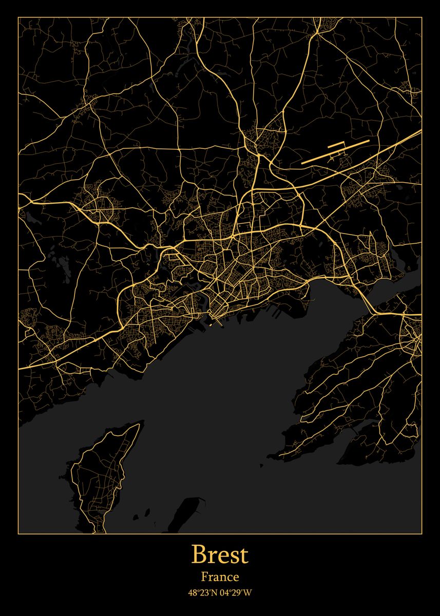 'Brest France map' Poster, picture, metal print, paint by Iwoko | Displate