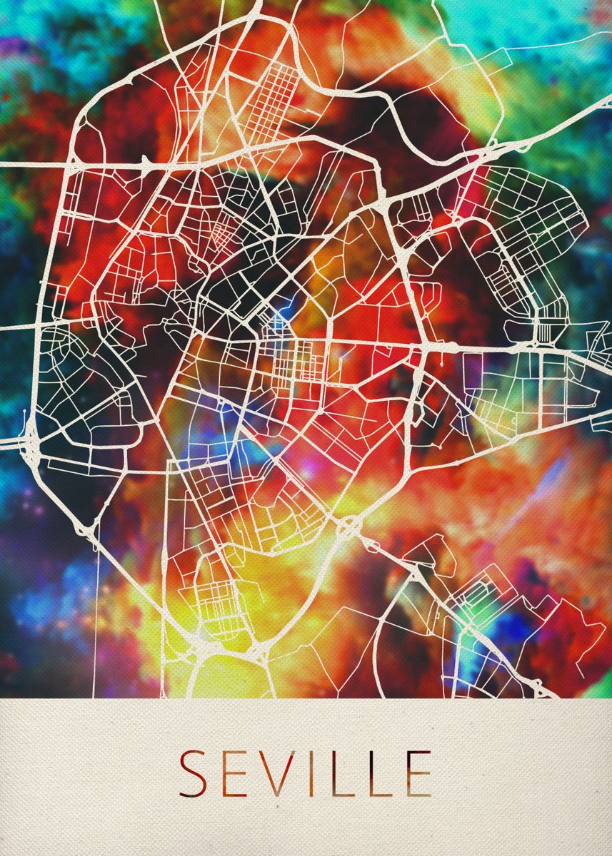 'Seville Watercolor Map' Poster, picture, metal print, paint by Design ...