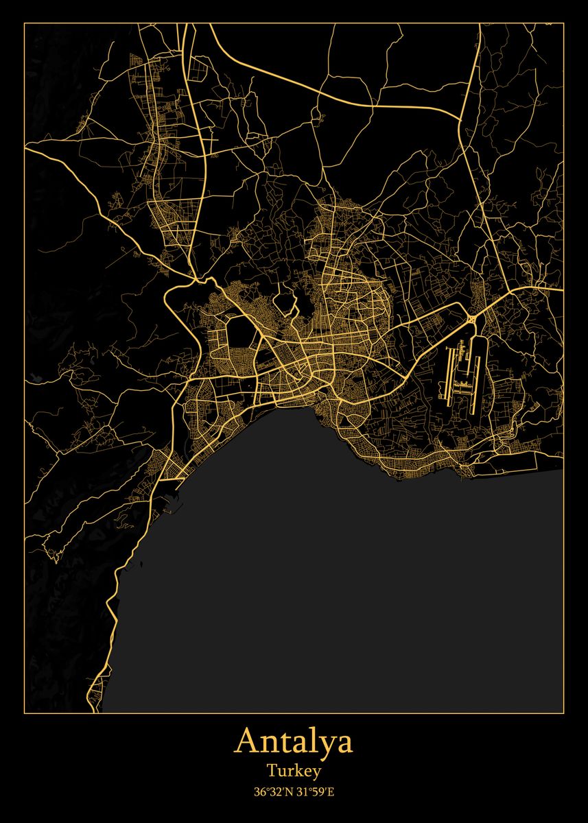 'Antalya Turkey map' Poster, picture, metal print, paint by Iwoko ...