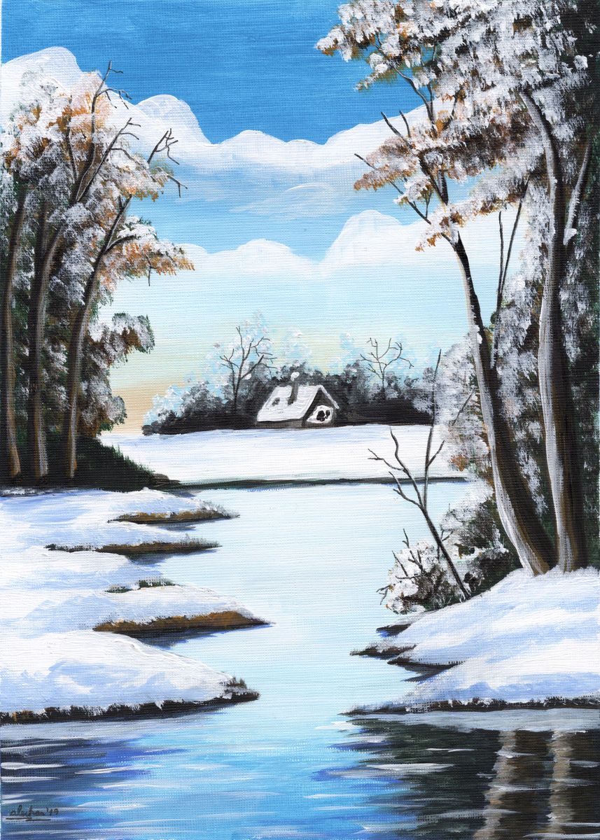 'Acrylic winter landscape ' Poster by Alexandra-Elena Tofan | Displate