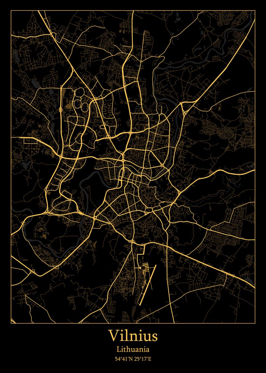 'Vilnius Lithuania map' Poster, picture, metal print, paint by Iwoko ...
