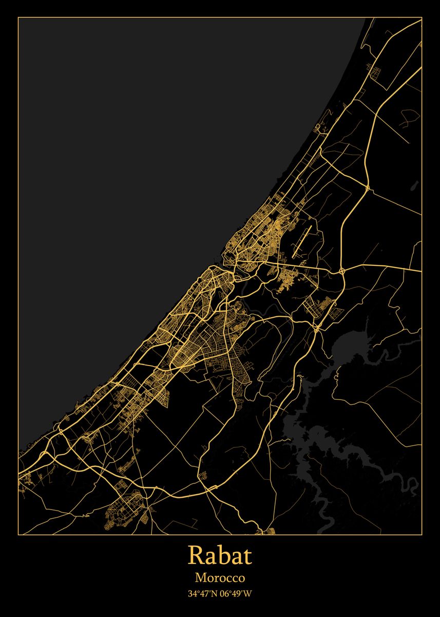 'Rabat Morocco map' Poster, picture, metal print, paint by Iwoko | Displate