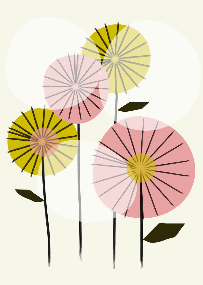 'Abstract Retro Flowers' Poster, picture, metal print, paint by MIRIMO ...