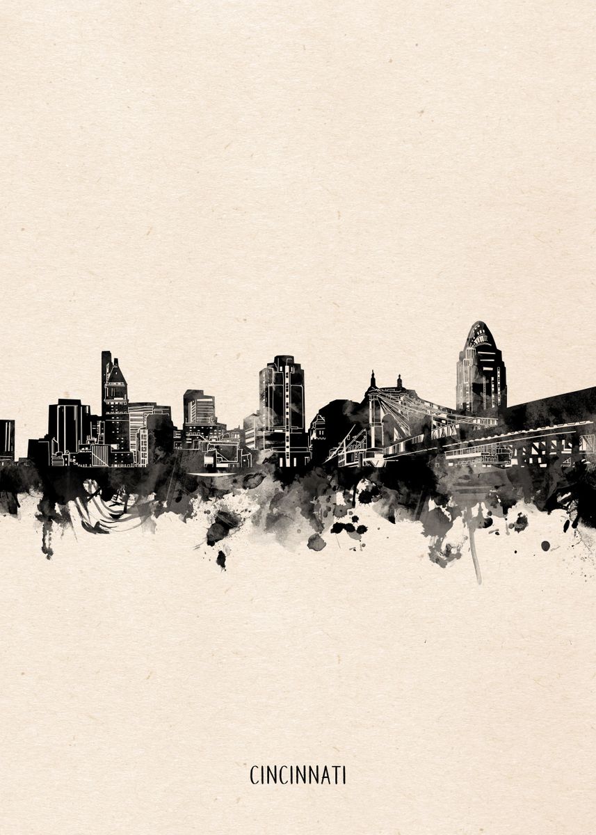 'cincinnati city portrait' Poster, picture, metal print, paint by Bekim ...